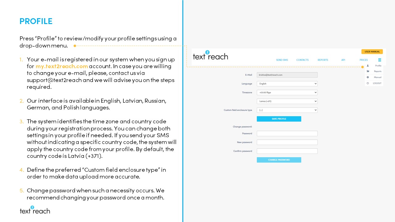 Send SMS - easy and simple - using the system - Text2reach