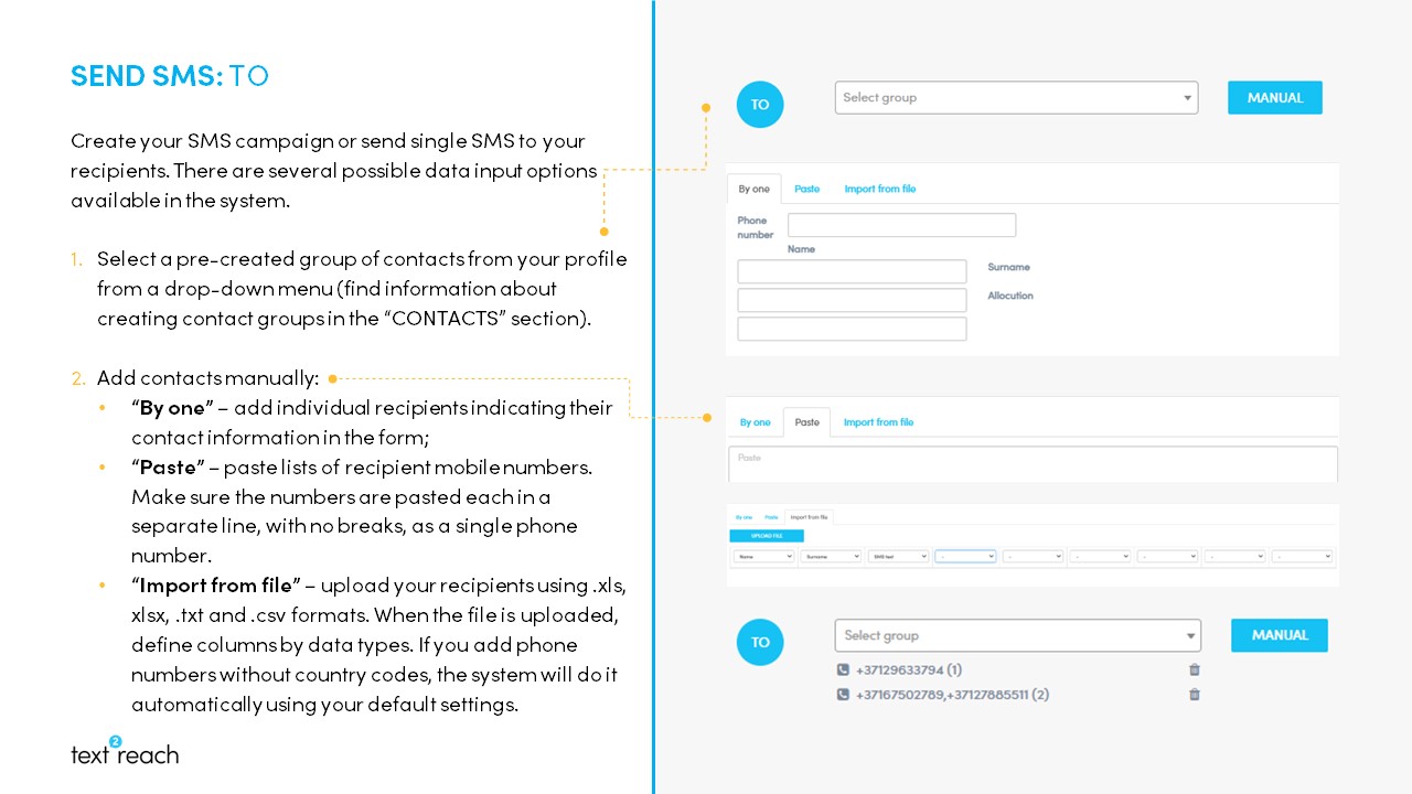 Send SMS - easy and simple - using the system - Text2reach