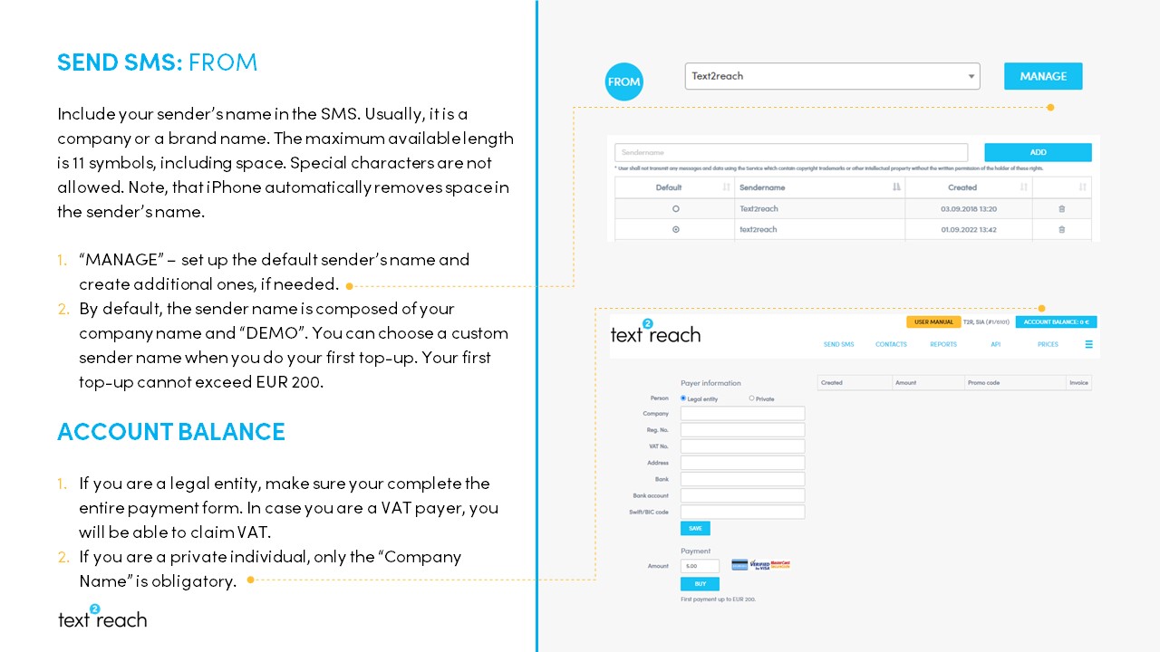 Send SMS - easy and simple - using the system - Text2reach