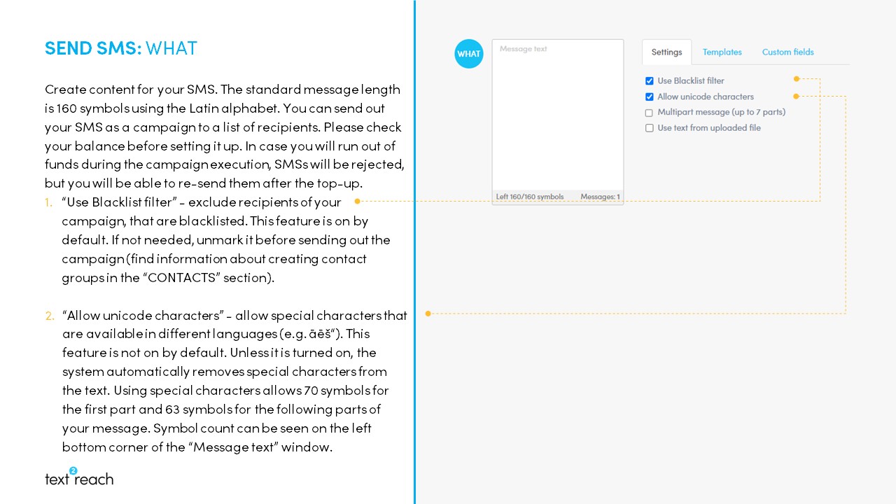 Send SMS - easy and simple - using the system - Text2reach